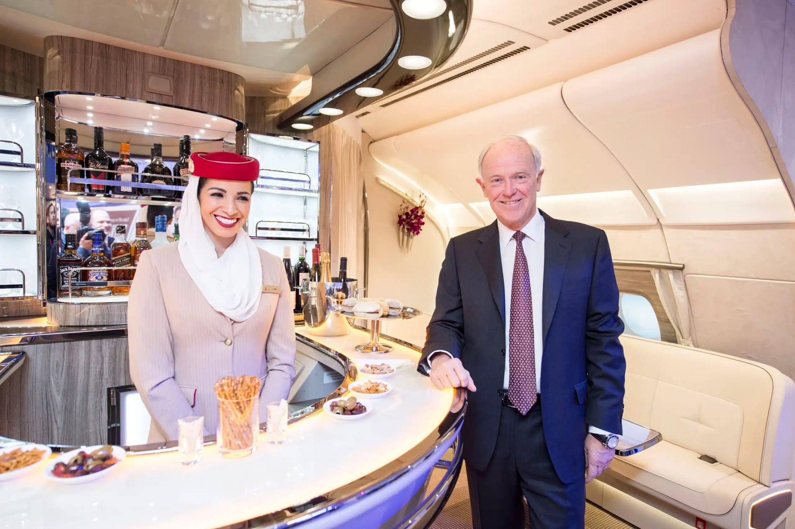 Sir Tim Clark with Emirates Cabin Crew Inside an Emirates A380 Onboard ...